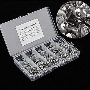 Screw Set, 250 Pieces M2/M2.5/M3/M4/M5/M6/M8/M10 Machine Screw Set for Laptop/Keyboard/Telephone/PC