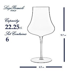 Luigi Bormioli Tentazioni Set Of 6 Bordeaux 22.75 Oz. Wine Glasses, Crystal SON-hyx Glass, With Titanium Reinforced Stems, A Decanter on a Stem, Dishwasher Safe, Made In Italy.