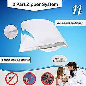 National Allergy Premium 100% Cotton Zippered Pillow Protector - Standard Size - White - 2 Pack - 300 Thread Count - Hypoallergenic Bed Pillowcase with Zipper - Breathable Encasement Cover