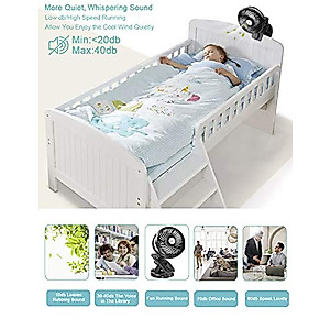 YXwin Stroller Fans Mini USB Desk Clip on Fan, Table Fan 40 Hours(Max) 360° Rotation 5000mAH Rechargeable Battery Operated 4 Speed Quiet Fan for Outdoor/Indoor Baby Car Travel Office Camping Library