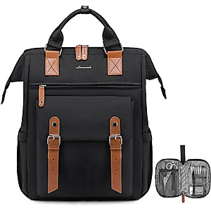 LOVEVOOK Laptop Backpack for Women, Teacher Nurse Bag Work Travel Computer Backpacks Purse,Water Resistant Daypack with USB Charging Port, 15.6 inch Black Brown