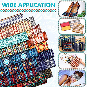 15 Set Serape Faux Leather Sheets Geometry Boho Pattern Faux Leather Patterned Sheets Striped Plaid Printed Leather Fabric for DIY Craft Making Earring Sewing Bags Hair Bows Supplies, 8.3 x 6.3 Inch