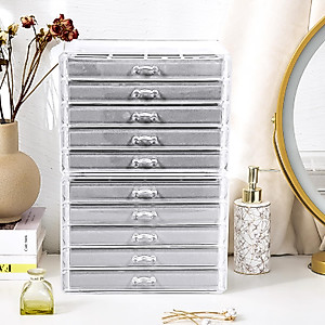 ProCase Earring Holder Organizer Jewelry Box with 10 Drawers, Acrylic Clear Earring Case with Adjustable Velvet Trays for Women - Grey, 10 Layers