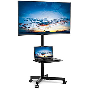 Mobile TV Cart for 23-60 Inch LCD LED Flat Panel Curved Screen TVs up to 88 lbs, Height Adjustable Shelf Rolling Floor Stand with Wheels as a Movable Portable TV Stand, Max VESA 400x400mm