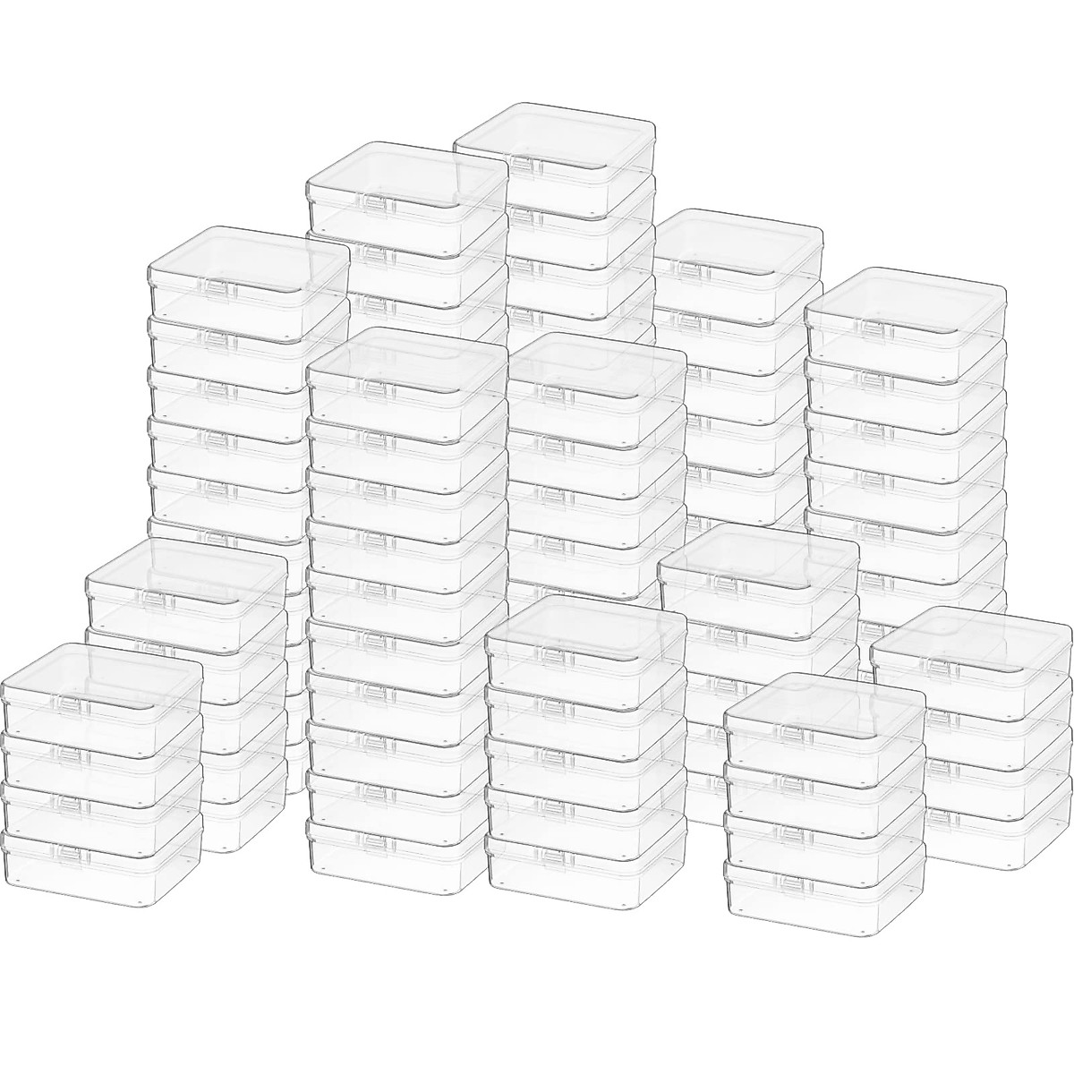 SATINIOR 300 Packs Clear Small Plastic Containers 2.12 x 2.12 x 0.8 Inches Transparent Storage Box with Hinged Lid in Bulk for Jewelry Hardware Crafts Small Items