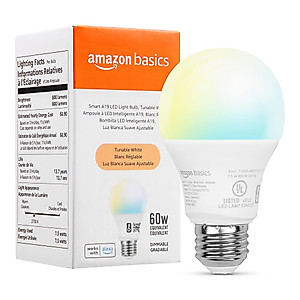 Amazon Basics Smart A19 LED Light Bulb, Color Changing, 2.4 GHz Wi-Fi, 60W Equivalent 800LM, Works with Alexa Only, 1-Pack, Certified for Humans