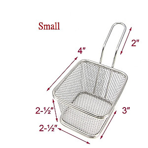 Stainless Steel Mini French Fries Basket Square Fryer Baskets, FDA Grade Kitchen Cooking Tool Food Presentation Tableware (Small 4inch 2pcs pack)