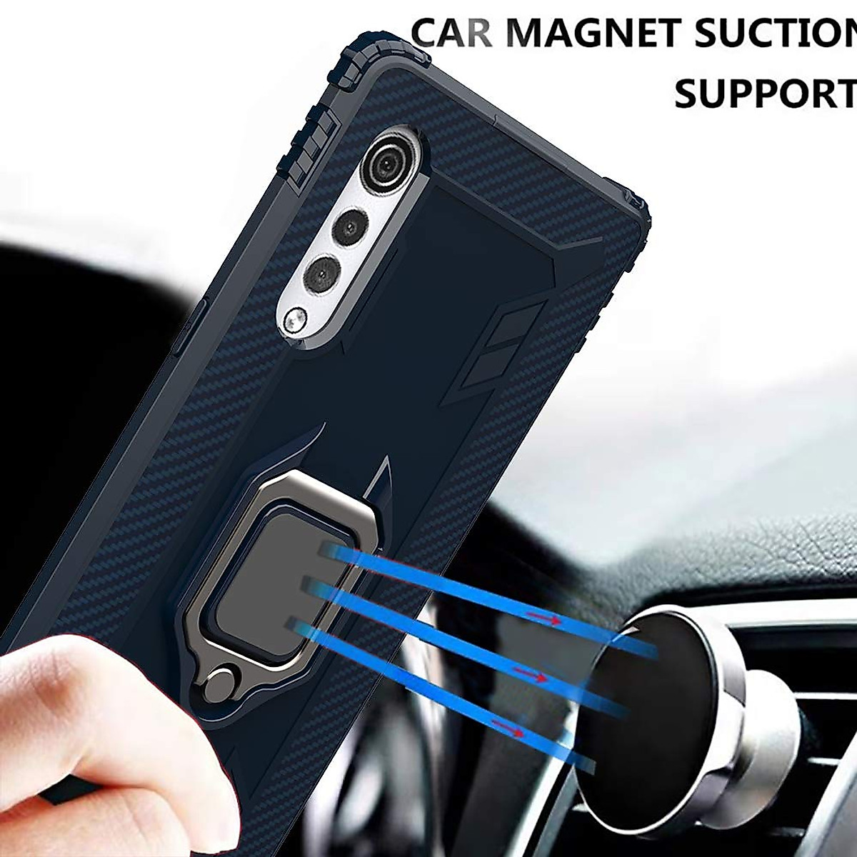 Ranyi Sony Xperia 1 II Case, Carbon Fiber Case with 360 Rotating Ring Holder Kickstand Feature Shock Absorbing Full Body Protection Soft Rubber Silicone Case for Sony Xperia 1 II 6.5" -Blue