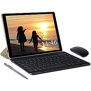 2023 Newest Tablet with Keyboard 10 Inch, Android Tablet Newest Octa-core Processor, 64GB ROM + 4GB RAM Storage, 256GB Expandable, 2 in 1 Tablet with Dual WiFi network, 1920x1200 HD Display -Gold