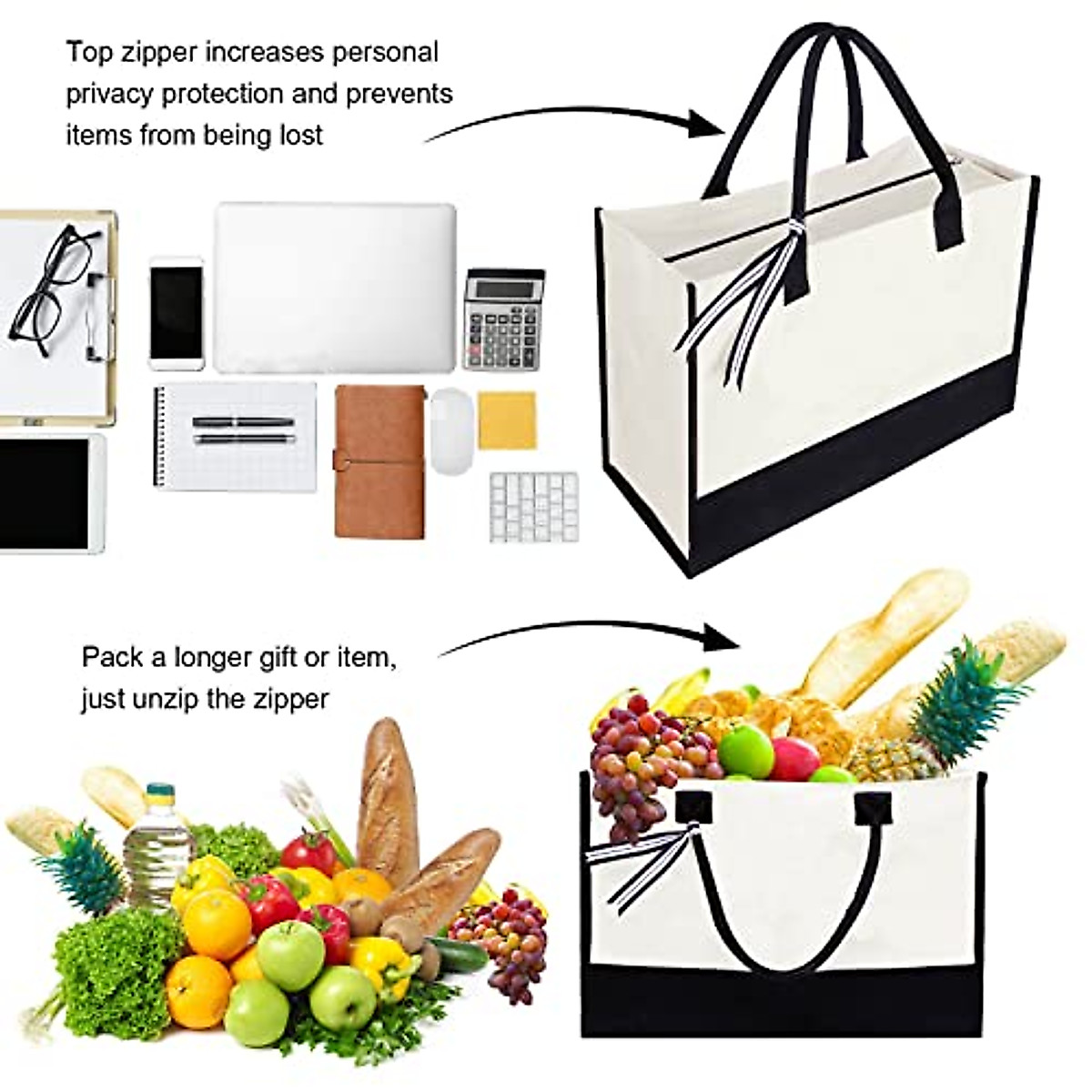 Famard Initial Embroidery Canvas Tote Bag with Zipper and Inner Pocket, Personalized Birthday/Bride to Be Gifts for Women