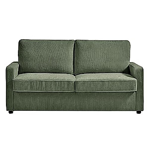 Container Furniture Direct Reversible Sleeper Sofa with Memory Foam Mattress, Comfortable and Durable Queen Size Bed Couch for Living Rooms, Upholstered with Corduroy Fabric, 70" Wide, Dark Green