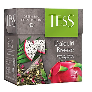 Tess Daiquiri Breeze Green Tea Composition Green Tea, Ginger and Dragon Fruit Leaf Tea in 20 Pyramid Sachets