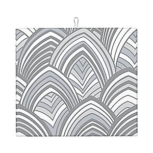 Grey pattern Printed Drying Mat For Kitchen Ultra Absorbent Microfiber Dishes Drainer Mats Non-Slip Silicone Quick Dry Pad - 18 X 16inch