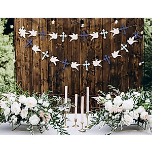 LINGANA First Communion Baptism Decorations - Dove and Cross Garland, God Bless Banner, God Bless Decorations, First God Bless Decor, Confirmation Decorations, Photo Props Crosses,1st Communion Party, Boy or Girl Baptism Decor