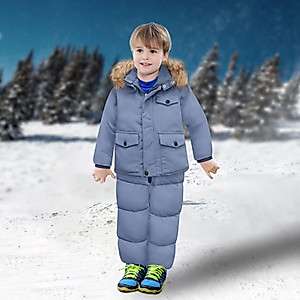 Balipig 2-piece Baby Ski-suits Winter Snowsuit with Removable Fleece Hood Nylon Outfit Down Suit for 4-5 Years