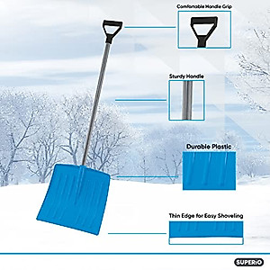 Superio Kids Snow Shovel Plastic Heavy Duty Snow Shovel for Snow Removal, Small Kids Shovel Snow Fun, Sturdy Wooden Handle, 35" Height, 12" Blade (2, Blue)