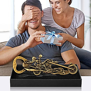 LKKCHER Skull Gifts, Skeleton Beer Bottle Openers Beer Gifts for Men Him Woman Boyfriend Dad, Novelty Bronze Skeleton Rider Gifts for Lovers Skull Motorbike Motorcycle Halloween Christmas Gift
