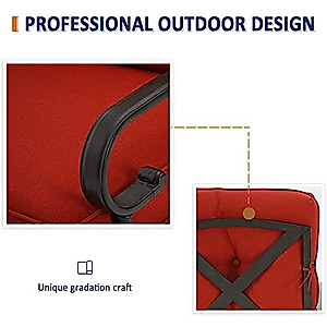 Patiomore 5 Pcs Outdoor Patio Furniture Conversation Sets, Wrought Iron Patio Chairs Bistro Set w/Loveseat, 2 Spring Chairs, and 2 Bistro Tables (Red Cushion)