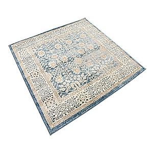 Unique Loom Salzburg Collection Classic Traditional Design Oriental Inspired with Intricate Border Area Rug, 4 ft, Blue/Beige