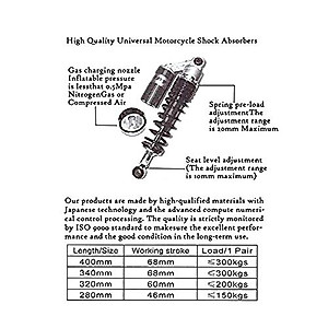 Luckmart Motorcycle 15.75inch 400mm Shock Absorbers Rear Suspension Heavy Duty Universal for Honda Suzuki Yamaha Kawasaki ATV Go Kart Quad Dirt Sport Bikes Black Silver (1pair)