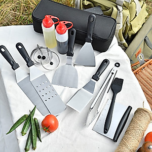 SEFAX Stainless Steel Grilling Kit, BBQ Tools Set, Grill Accessories with Storage Bag, Portable Grilling Utensil Kit, Suitable for Travel, Picnics, RVs, Camping, BBQs, Parties (Size : 14pcs)
