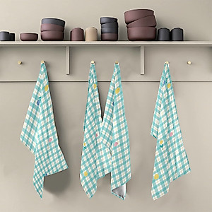 Kigai Kitchen Dish Towels Green Mint Gingham Tulip Flower Soft Tea Towel Set of 4 Absorbent Dishcloths Hand Towels for Dish Clean Cloth 28" x 18"