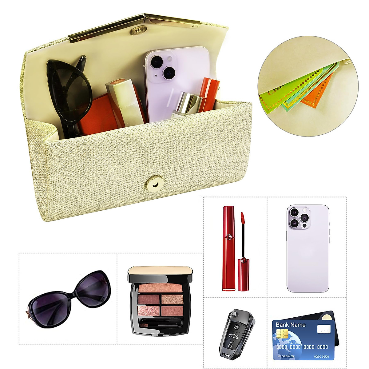 Larcenciel Clutch Purses for Women, Pleated Sequin Envelope Evening Bags w/Chain, Shiny Formal Ladies Shoulder Crossbody Handbags Perfect for Party Prom Weddings Holidays Special Occasions (Gold)