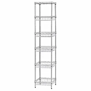 SINGAYE Storage Shelves, 6-Tier Wire Shelving Unit with Baskets Storage Rack Corner Shelf Shelving Adjustable Storage Shelf, 13.4" D x 13.4" W x 62.99" H,Silver
