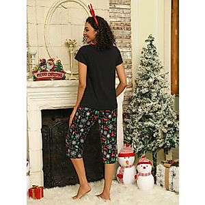 ENJOYNIGHT Womens Pajama Sets Cotton Pj Set Short Sleeve Top With Long Pants Sleepwear Christmas Pj Set(2X-Large,Xmas)
