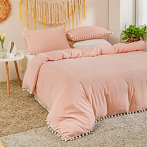 Peach Duvet Cover Full Farmhouse Bedding Set Peach Soft Feel Natural Wrinkled Bedding Set 1 Duvet Cover 2 Pillowcases (No Comforter)