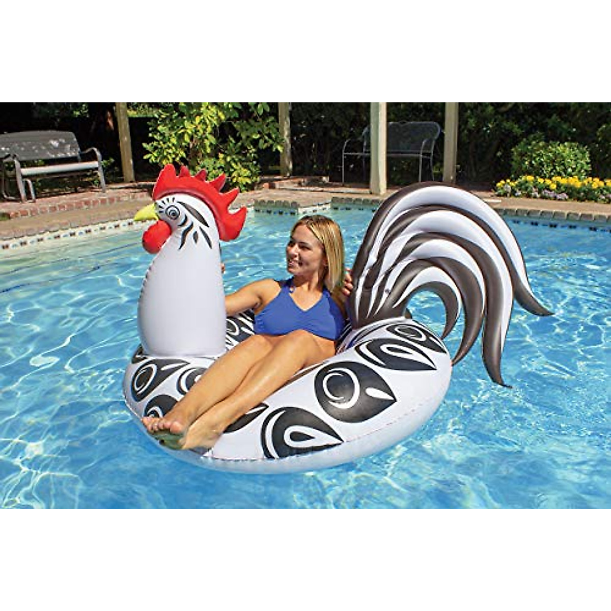Poolmaster Rooster Inflatable Swimming Pool Party Float (48 Inch), Black/White/Red
