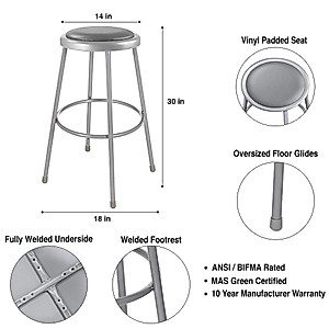 OEF Furnishings (2 Pack) Grey Vinyl Padded Stool, 30" High No Assembly Required