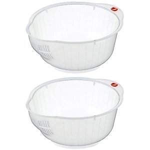 Inomata Delicious, Japanese Rice and Vegetable Washing Bowl with Side and Bottom Drainers Value Bowls, Set of 2