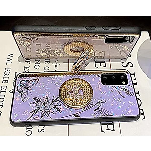 for Samsung Galaxy S22 Case for Women with Ring Stand,Luxury Bling Diamond Pearl Hard Back Cute Butterfly Flower Design,Soft Rugged TPU Bumper Gold Plating Mirror Strip Phone Cover for S22 Pink