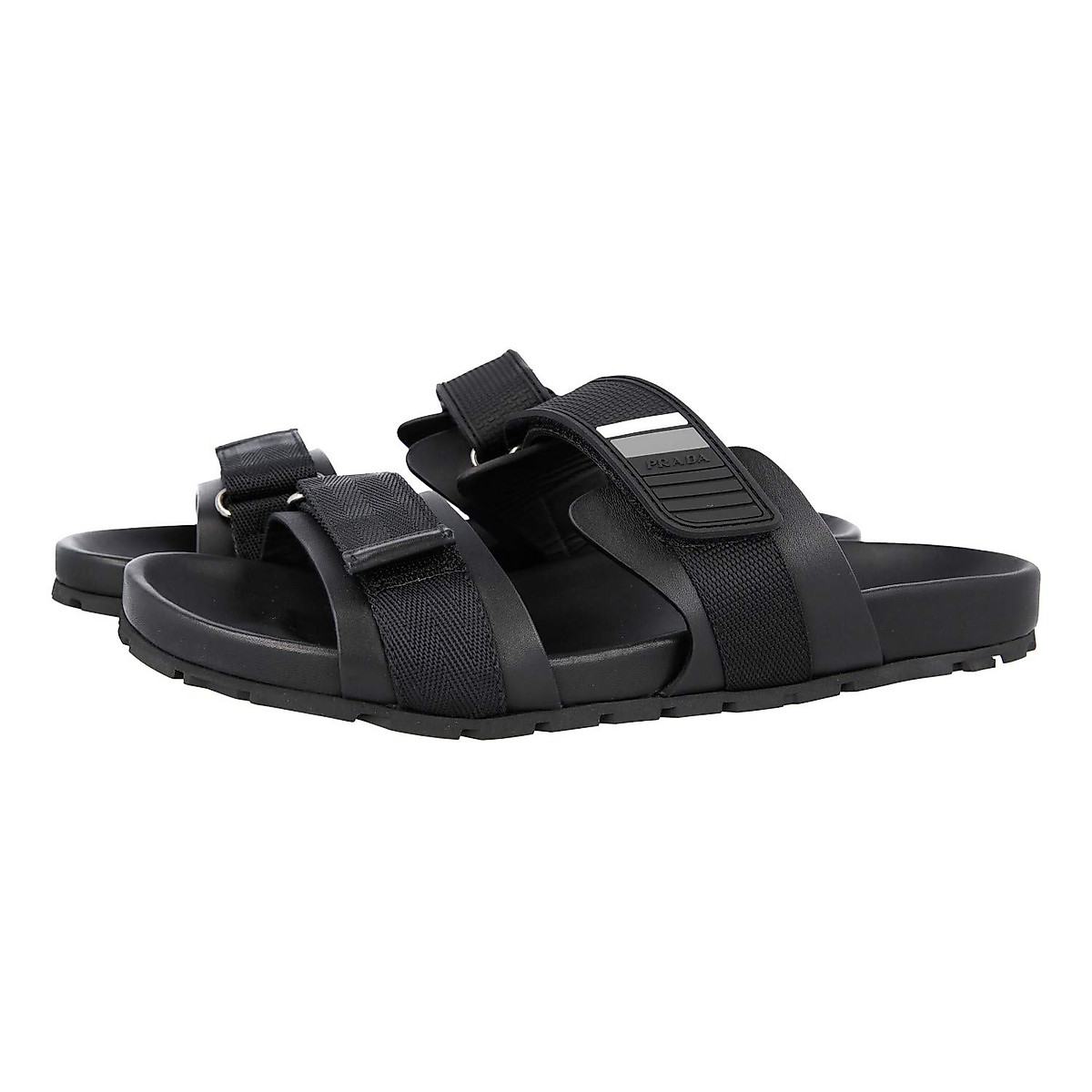 Prada Men's 2X3002 Black Leather Sandals US 8 / EU 7 (41)