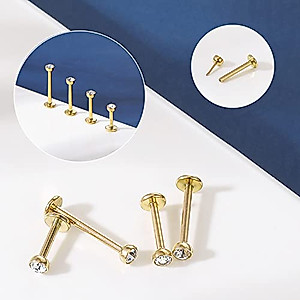 ZS 12Pcs 16G Pushin Lip Rings, Stainless Steel Medusa Piercing Jewelry, 2mm 3mm 4mm CZ Forward Helix Earring, Labret Monroe Piercing Jewelry for Women Men (Gold,L:8mm)