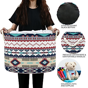 WELLDAY Cotton Rope Basket Vintage Aztec Navajo Baby Laundry Basket for Blankets Toys Storage Basket