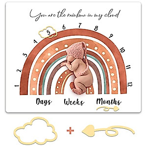 Boho Rainbow Monthly Milestone Blanket Rainbow Newborn Boy Girl Unisex Milestone Blanket Muted Rainbow Baby Monthly Picture Blanket Infant Growth Photography Background Nursery Photo Prop 40 x 50 Inch