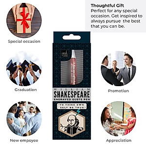 William Shakespeare Engraved Inspirational Quote Pen - To Thine Own Self Be True. - Literary Gifts for Writers Authors Readers Actors Librarians English Teachers