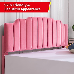 PUREMIND Twin Size Kids Bed Frame with Headboard, Children Bedroom Bed Frame, Upholstered Bed Platform with Slat Support, No Box Spring Needed, Pink Bed Frame for Girls-Princess Twin