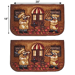 Kashi Home Kitchen Rug, Printed Area Rug, Durable Floor, Door Mat, Farmhouse Non-Slip Carpet Latex Backing Beautiful Design Chef 3pc Set (2 18x30 D Shape & 1 20x40)