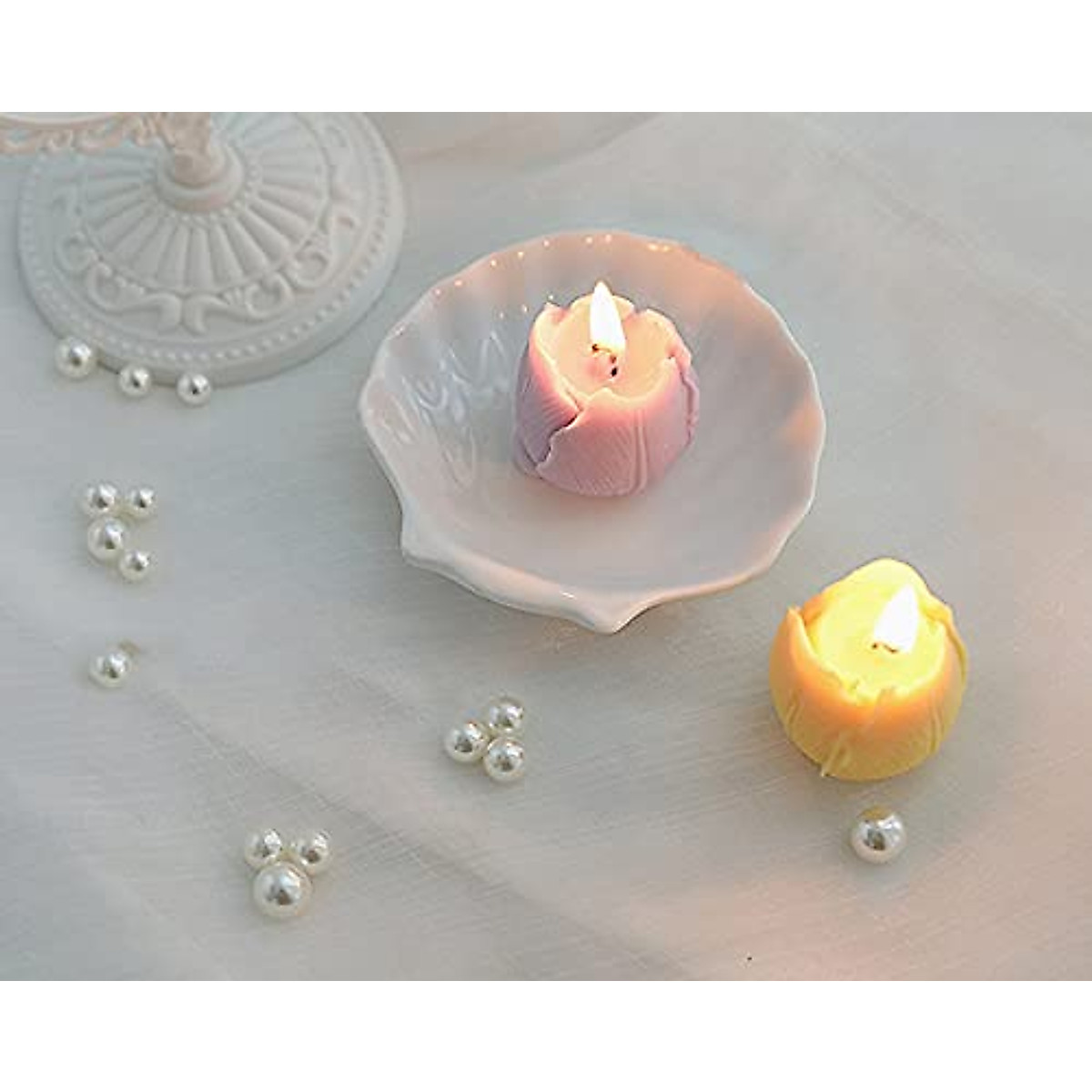 Tulip Flower Shaped Scented Candle,2 Pack Handmade Aroma Soy Wax Decorative Candle for Table Photo Prop Birthday Gift,Prefect for Meditation Stress Relief Mood Boosting Bath Yoga (Pink+Yellow)