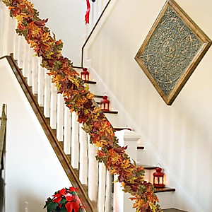 4 Pack Fall Oak Leaves Garland Artificial 5.2ft Fake Autumn Leaf Foliage Garland Hanging Vines for Indoor Outdoor Home Halloween Thanksgiving Wall Mantel Party Decor