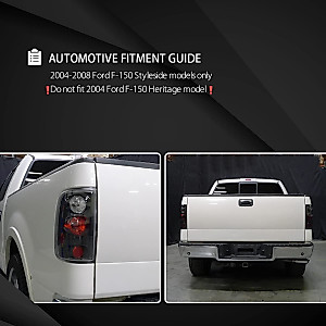 Autozensation Compatible with Ford F150 2004-2008, Black Housing Clear Lens Tail Lights, L+R Pair Taillight Assembly