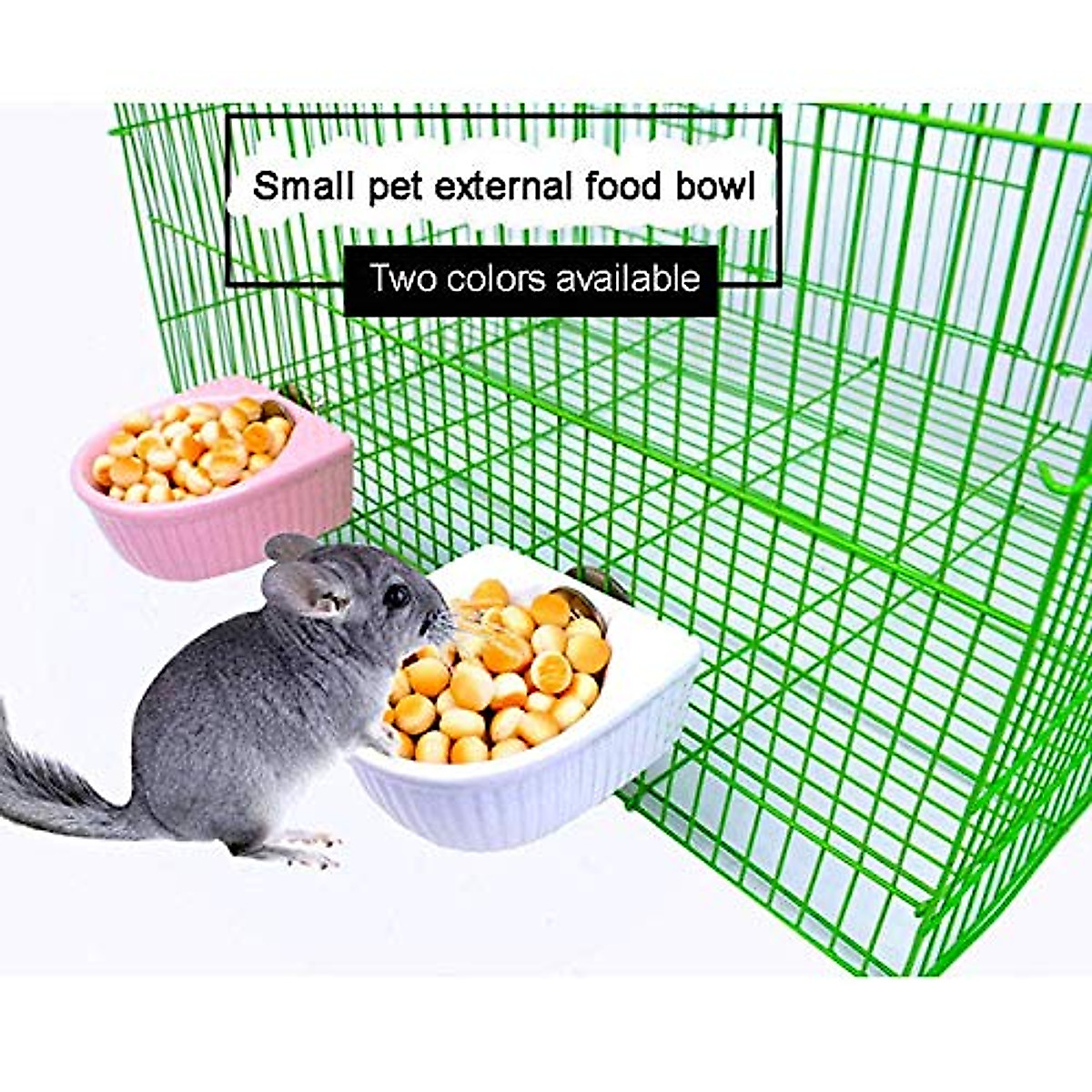 Small Animals Bowl, Detachable Cage Feeder Pet Ceramic Water & Food Feeder, Small Animal Supplies for Rabbit Parrot Squirrels Chinchilla Hamster Ferret (White, M)