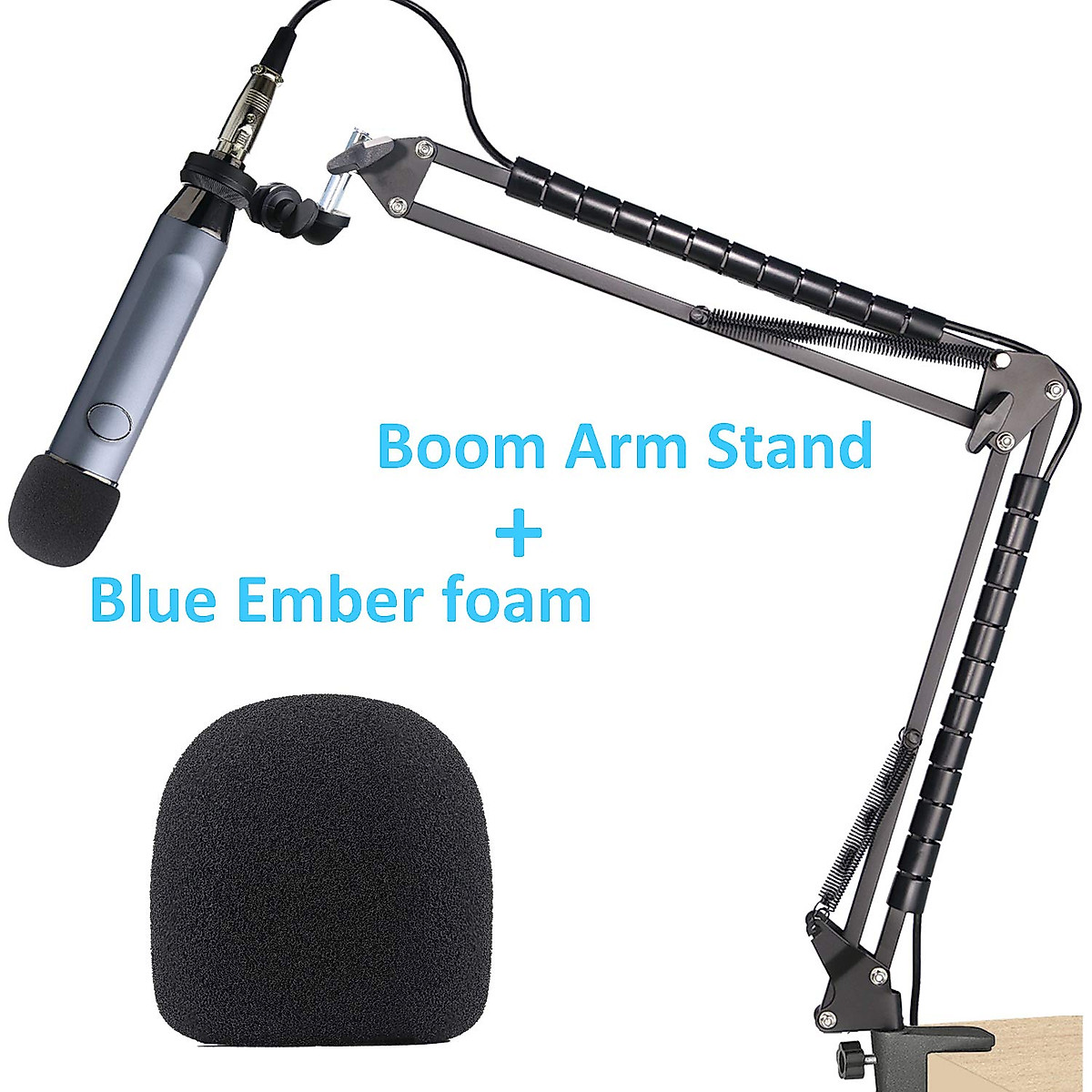 Ember Microphone Stand with Pop Filter - Mic Suspension Boom Scissor Arm Stand with Windscreen, Cable Sleeve Compatible with Blue Ember Mic by YOUSHARES