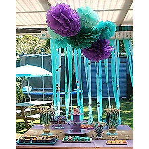 Furuix Mermaid Party Decorations /Under The Sea Party 16pcs Teal Lavender Purple Tissue Paper Pom Pom Paper Lanterns for Birthday Decor Mermaid Baby Shower Decorations Mermaid Party Supplies