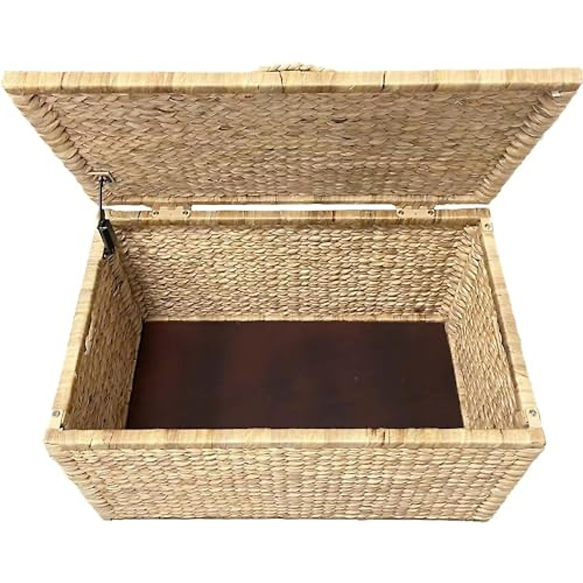eHemco Heavy-duty Water Hyacinth Wicker Storage Trunk with Metal Frame, 30 by 17.5 by 17.5 Inches, Natural