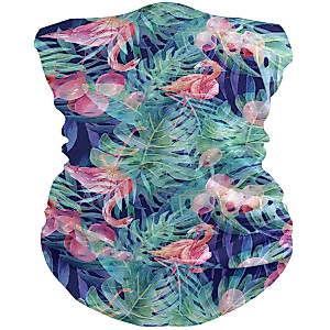 visesunny Seamless Bandana Neck Gaiter Pink Flamingo Tropical Palm Headband Headwear Sports Tube UV Scarf for Workout Yoga Running Hiking Riding