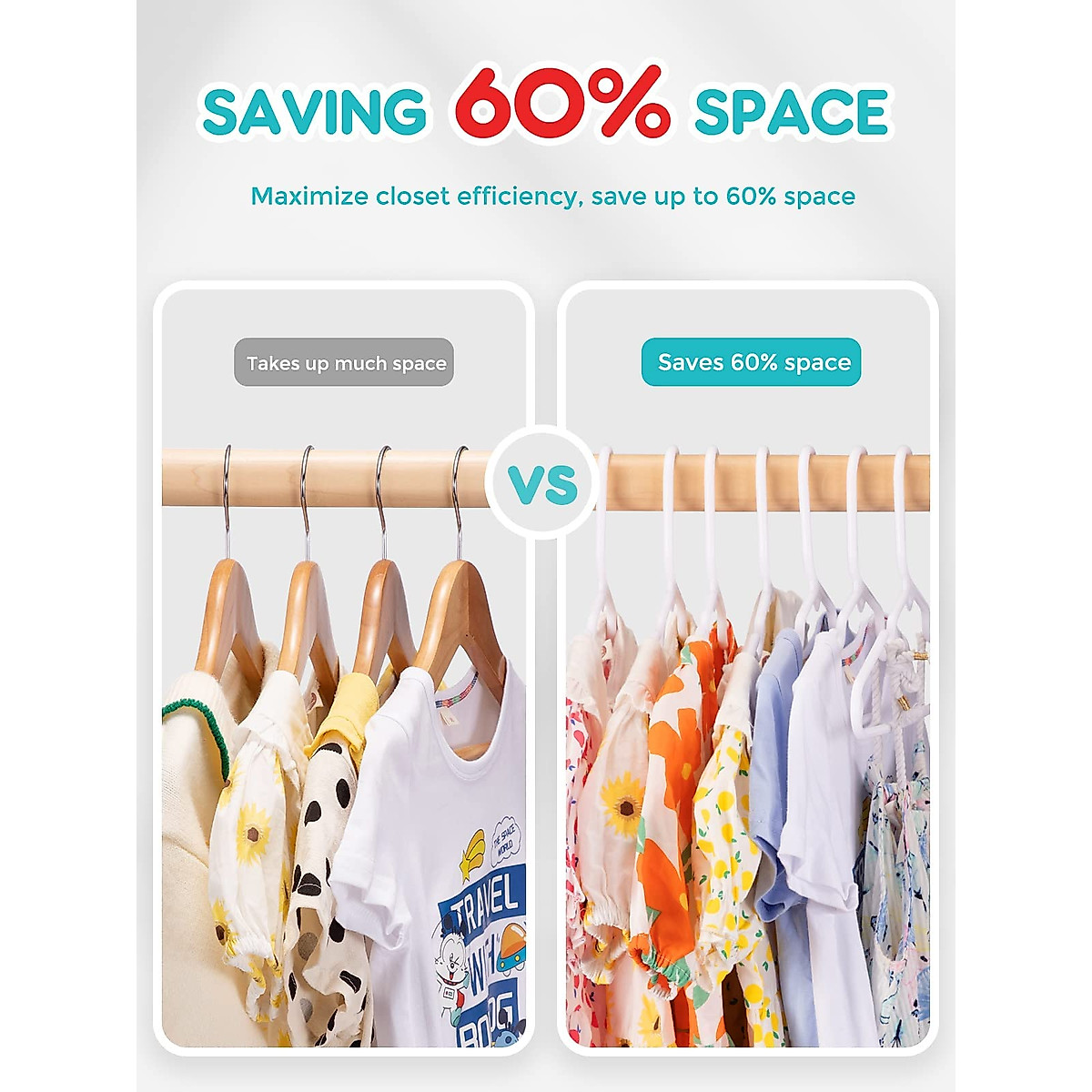 Smartor White Plastic Baby Hangers, Kids Hangers with Dividers, Baby Clothes Hangers for Closet, Cute Baby Hangers for Nursery, Clothing Hangers for Infant, Baby, Kids, Newborn, nursery-60 Pack